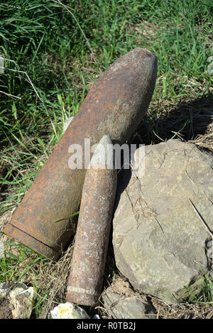 Unexploded First World War artillery shells, near Gommecourt, France ...