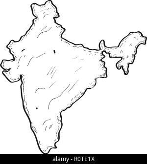 India sketch outline map isolated on white background. Empty hand drawn ...