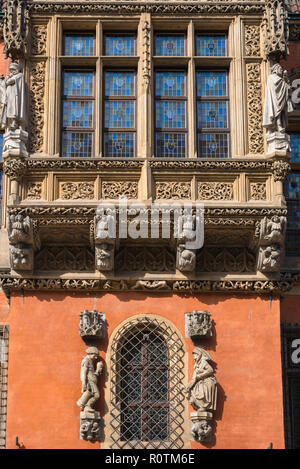 A medieval oriel or bay window in a side street off the old town square ...