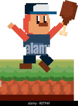 8 bit pixel Chicken character. Animal for game assets in vector ...