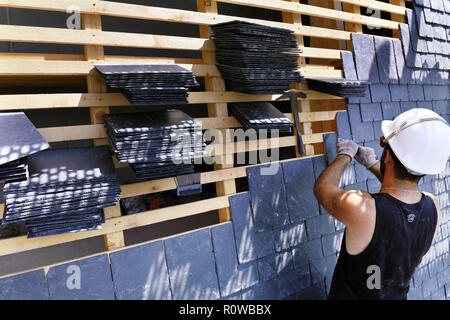 Slate-quarry worker on Worksite - France Stock Photo - Alamy