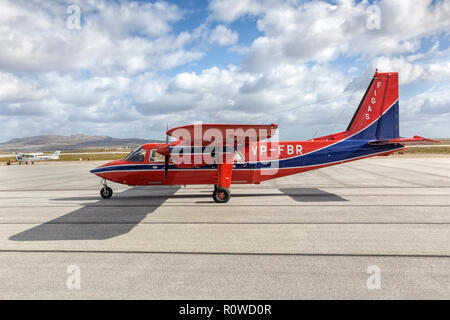 Twin engine plane, a Britten Norman BN2 Islander, Maya Island Air, at ...