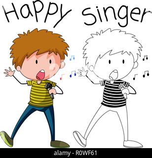Doodle cartoon character of singer and musician with musical melody ...