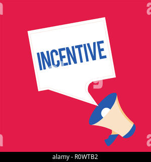 Writing note showing Incentive. Business photo showcasing thing that ...
