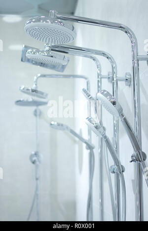 Bathroom chrome shower head showroom display of new design option for ...