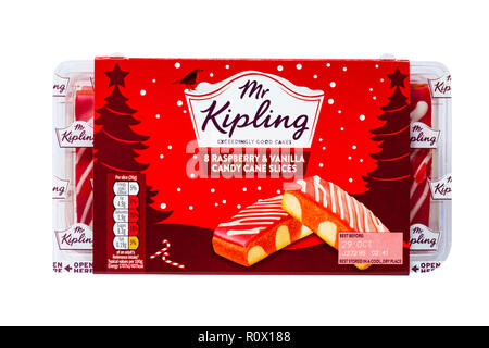 Packet of Mr Kipling 8 raspberry & vanilla candy cane slices isolated ...