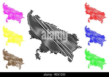 Simple outline map of Uttar Pradesh is a state of India. Stylized ...