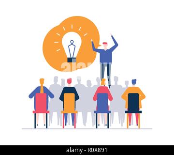 Finding solution concept with people scene in flat cartoon design. Man ...
