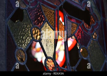 Stained glass/leaded light: damaged leadlight of a French mausoleum ...