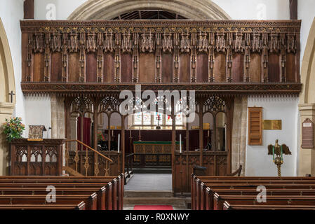 Elaborate wooden carved pulpit in Winchester Cathedral, UK Stock Photo ...