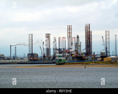 Jack Up drilling rigs at the TERRC Hartlepool facility on the river ...