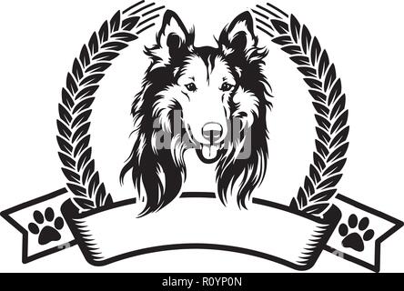 Cute cartoon rough collie face dog breed vector clipart. Pedigree ...