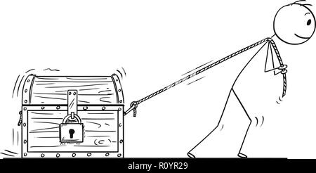 Cartoon of Businessman Pulling Locked Treasure Chest Stock Vector Image ...