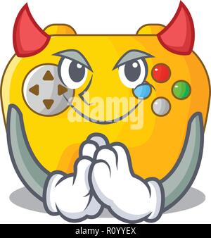 Devil smile linear icon. Thin line illustration. Evil face with horns ...