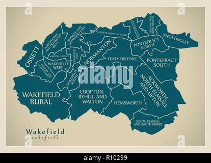 Modern City Map - Wakefield city of England with wards and titles UK ...