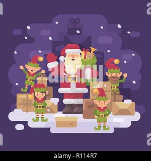 Snowy winter night with Santa Claus on sleigh illustration Stock Vector ...