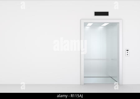 Empty elevator hall interior with waiting lift and grey walls. 3d ...