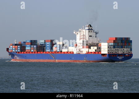 The container ship Hawk Hunter passes on 19 October 2018 Terneuzen and ...