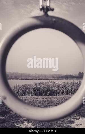 Circle Window View Looking Outside of a Ferry Boat of a the Blue Waves ...