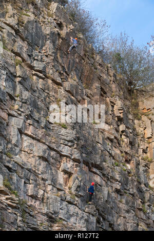 Rock climbing at Llanymynech Rock Nature Reserve, Wales, June 2021 ...