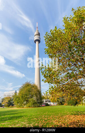 Aerial view, the television tower, Florianturm in Westfalenpark, in the ...