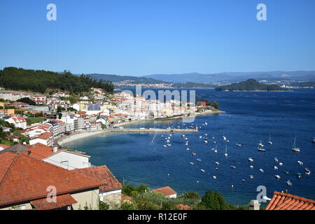 Famous Rias Baixas region. Small coastal village in a bay with beach ...