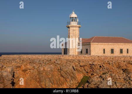 Ciutadella Menorca Punta Nati lighthouse with moon shining in sky Stock ...