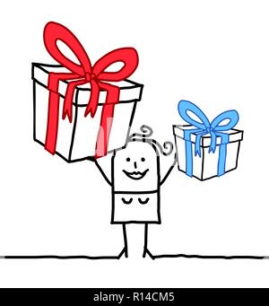 smiling woman cartoon holding gift box in arms Stock Vector Image & Art ...