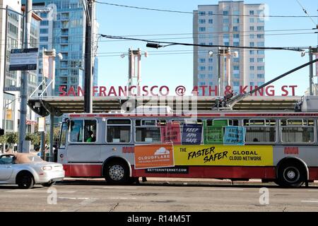 Caltrain electric train at a station in San Francisco, California ...
