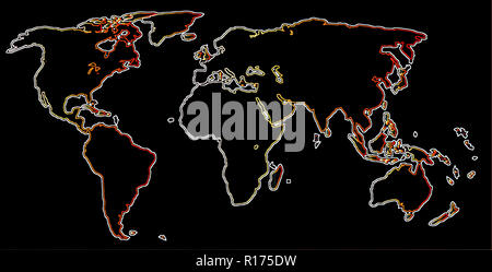 A map of the world in glowing neon style Stock Photo - Alamy