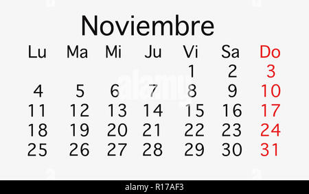 November 2019 planing Calendar Stock Photo - Alamy
