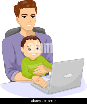 Illustration of a Kid Boy Using Laptop with Java. Programming Icon ...