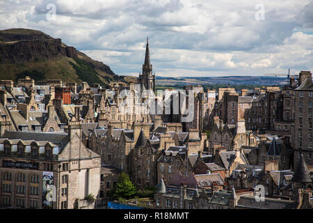 View of Old Town Edinburgh with the extinct volcano Arthur's Seat ...