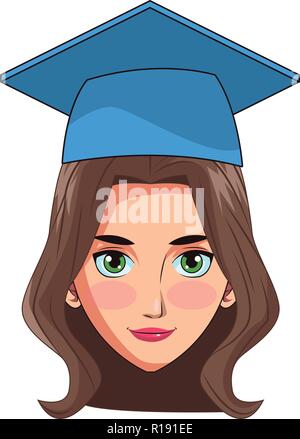 graduate young woman face cartoon vector illustration graphic design ...