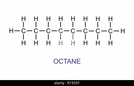 Octane. Molecular model of the hydrocarbon and alkane liquid octane (C8 ...