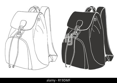 Sketch of a rucksack. Backpack isolated on the chalkboard. Vector ...