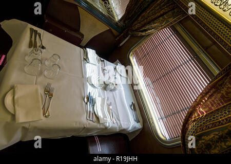 Window blinds drawn in the 1st class lounge/ bar carriage as The Ghan ...