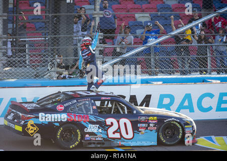 Christopher Bell (20) celebrates his victory after a NASCAR Cup Series ...