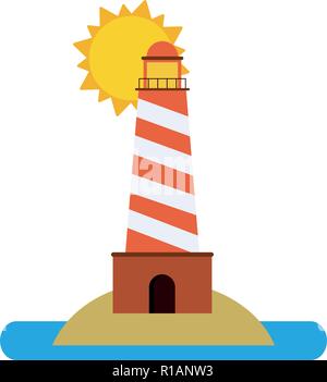 Lighthouse under sun cartoon vector illustration graphic design Stock ...
