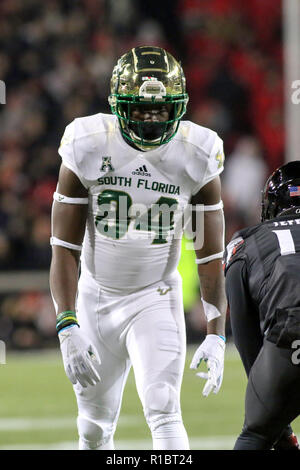 November 10, 2018: USF Bulls QB Chris Oladokun throws the ball during ...
