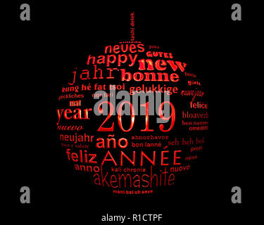 2019 new year multilingual text word cloud greeting card in the shape ...