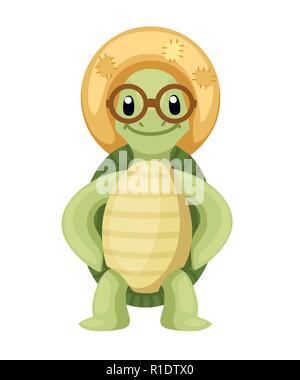 Happy cute turtle stand with smile. Cartoon character design. Flat ...
