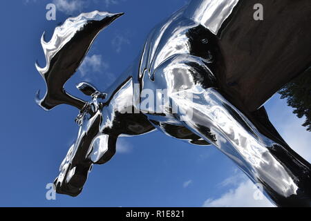 Norwegen, Alvdal, Elch, Geweih, Metall, spiegeln, Spiegelbild, Statue ...