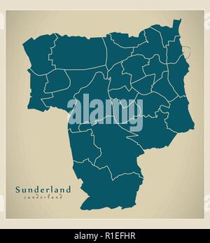 Modern City Map - Sunderland city of England with wards and titles UK ...