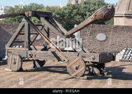 Wooden Medieval Catapult. Ballistic Device. Ancient Military Technology ...