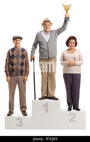 Winner's pedestal for first second and third place isolated on white ...