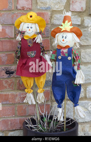 male and female scarecrows in english garden, norfolk, england Stock ...