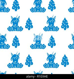 Seamless pattern with unicorns and Christmas tree. Christmas and New ...