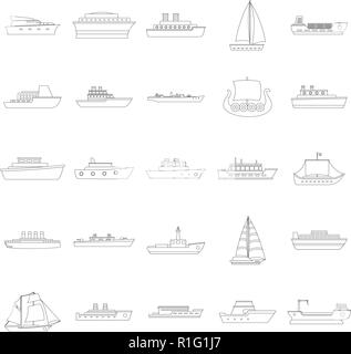 Marine vessels types icons set. Flat illustration of 25 marine vessel ...