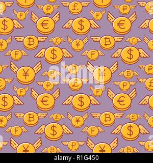 British pound coins with wings, seamless vector pattern, british ...
